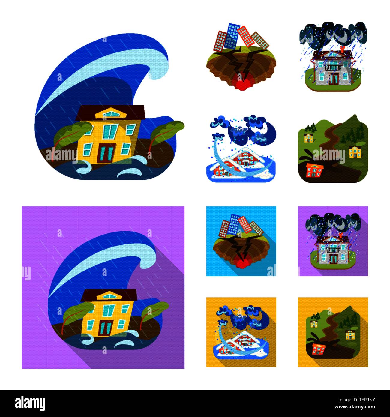 Vector design of weather and distress symbol. Set of weather and crash ...