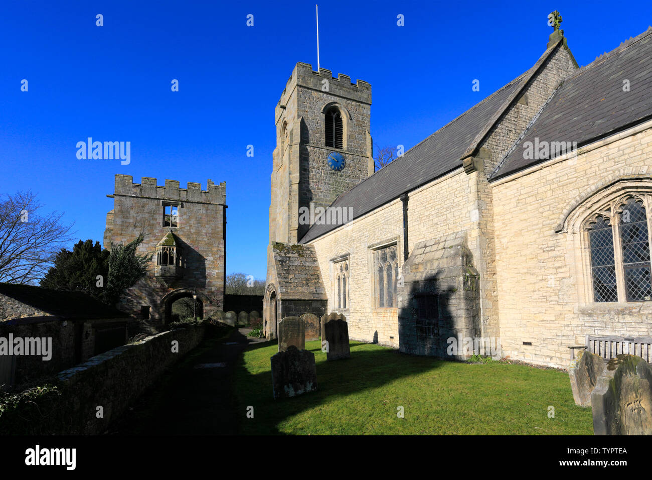 St Nicholas Church and the Marmion Tower, West Tanfield village, North ...