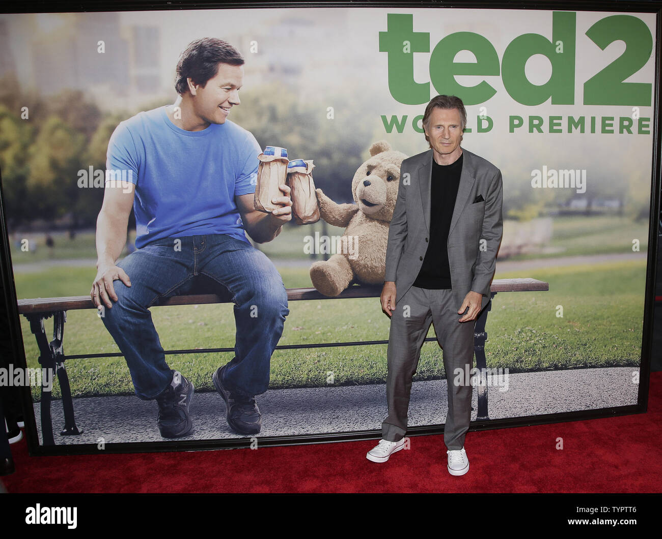 Liam Neeson arrives on the red carpet at the New York Premiere of Ted 2 ...