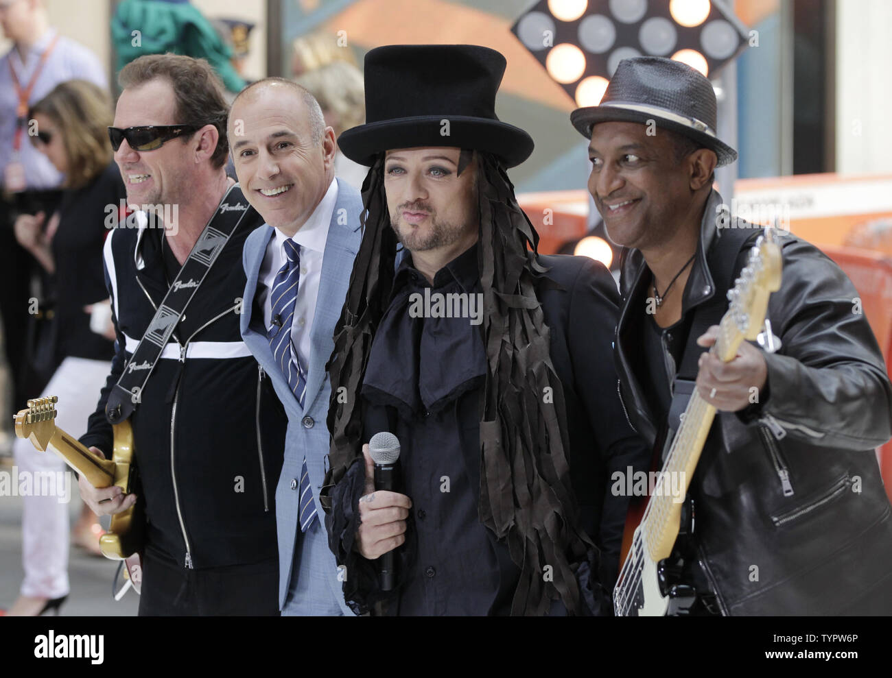 Matt Lauer stands with Roy Hay, Boy George, and Mikey Craig of Culture ...