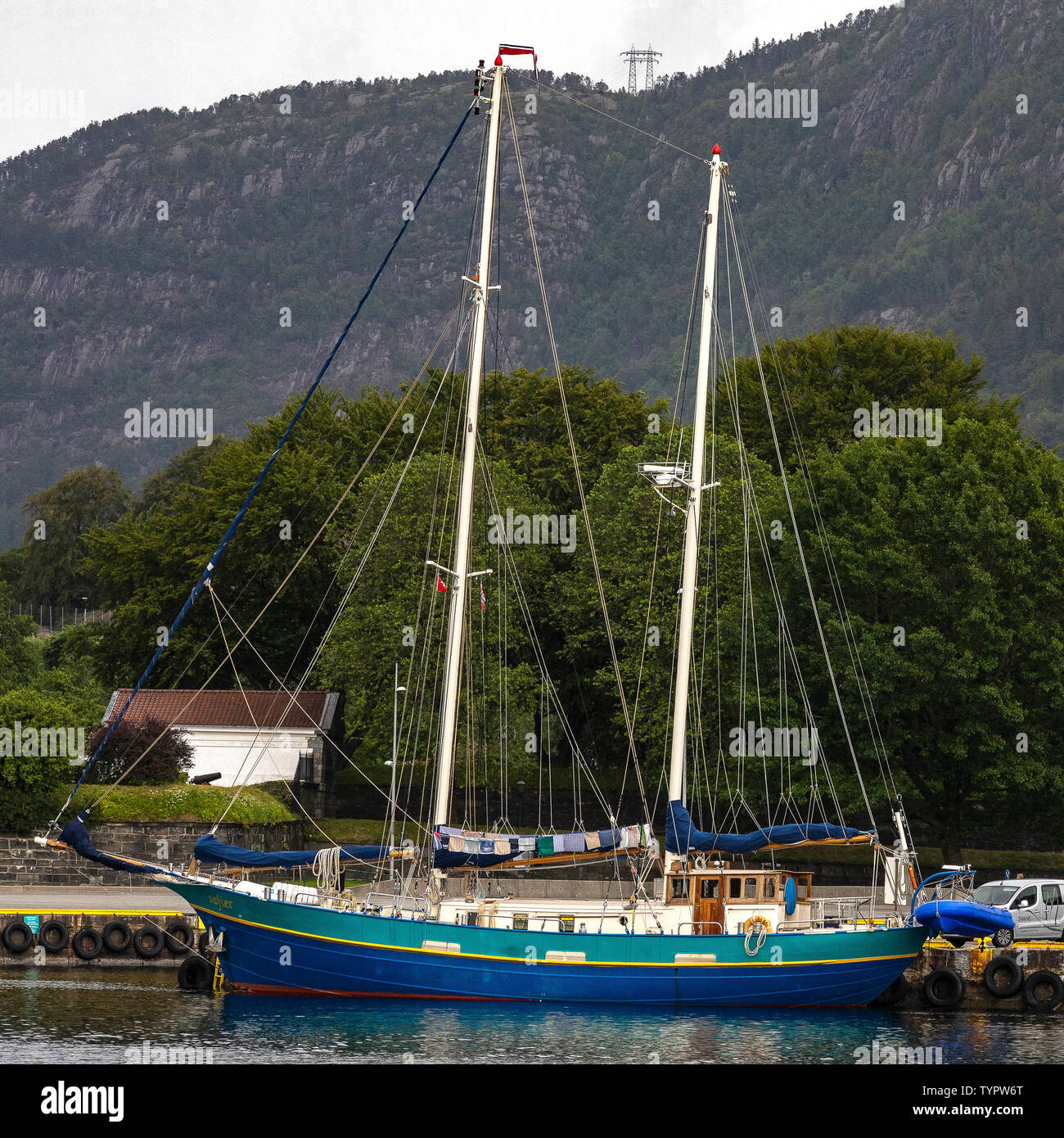 Dutch sailing vessel Safier in the harbor of Bergen, Norway Stock Photo ...