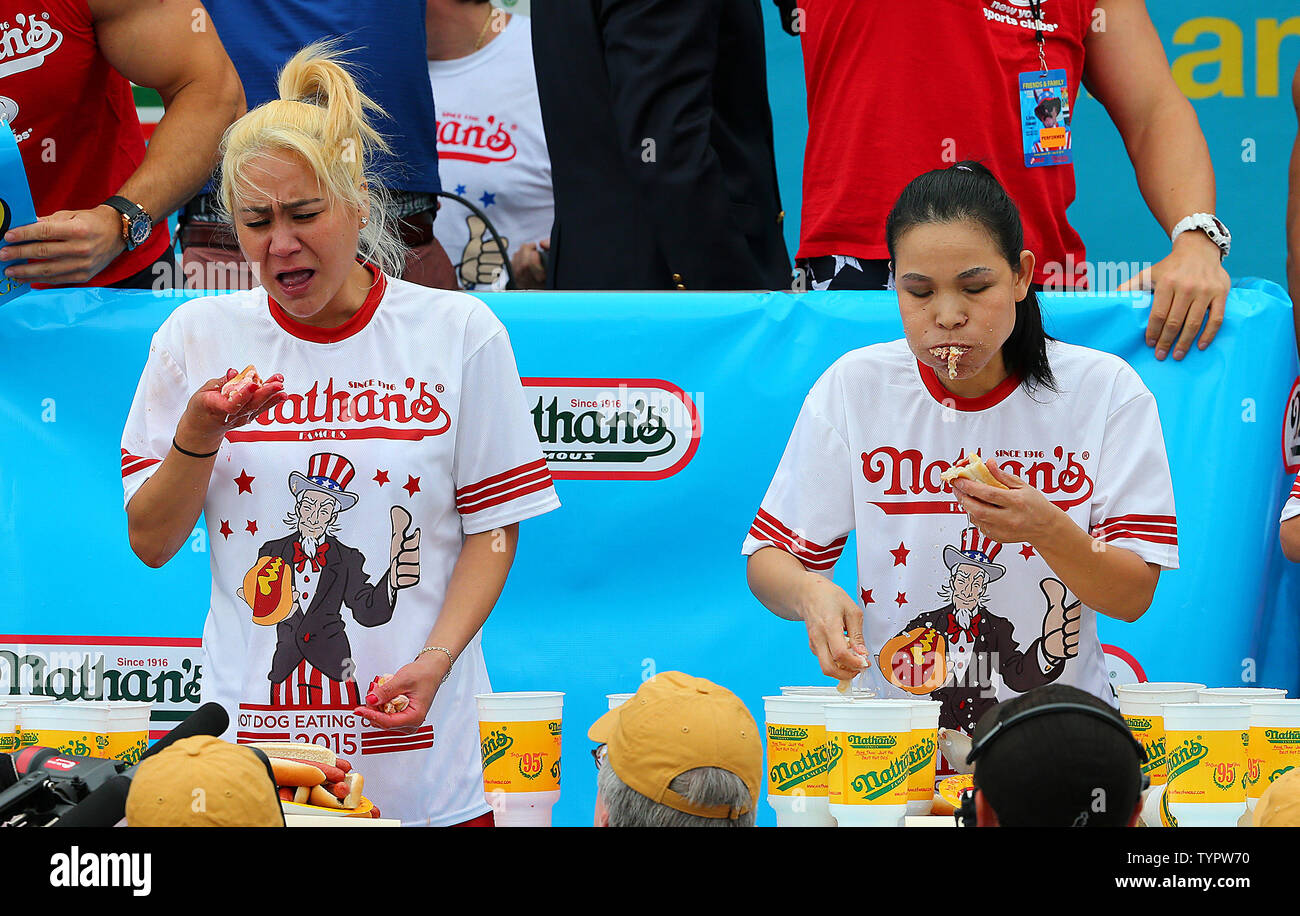 Miki Sudo competes against Sonya Thomas at the Nathan's Famous Fourth ...