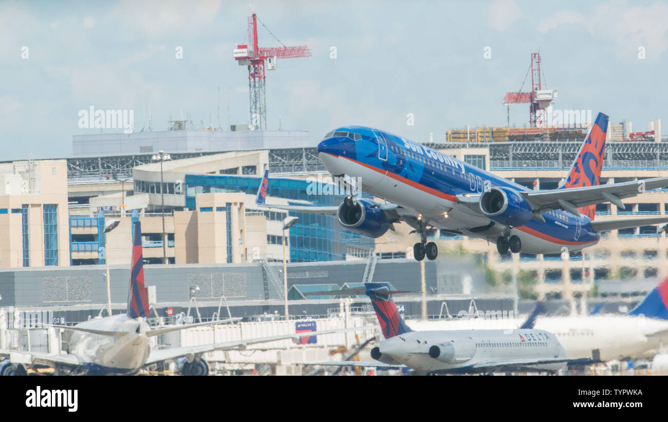 MINNEAPOLIS, MINNESOTA / USA - JUNE 25, 2019: Closeup of airplane ...