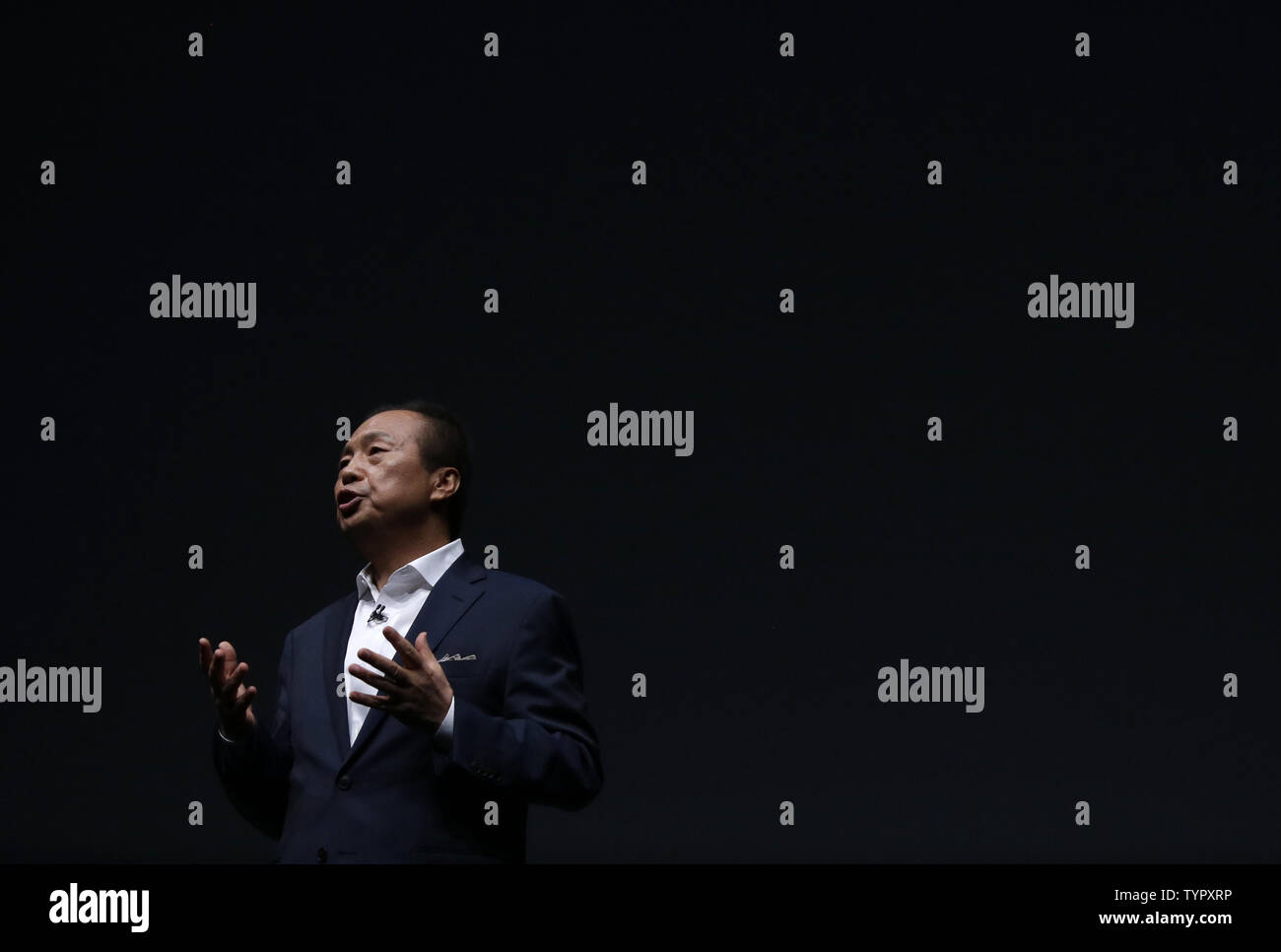 President and CEO of Samsung Electronics JK Shin speaks on the stage ...