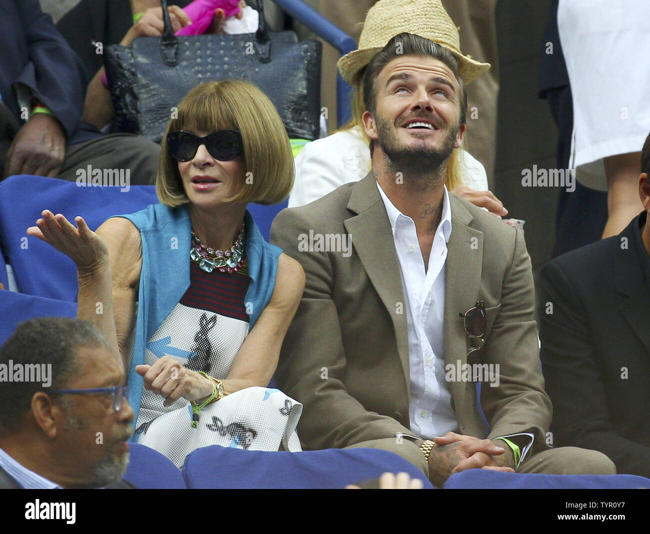 Anna Wintour and David Beckham attend the Roger Federer vs Novak ...