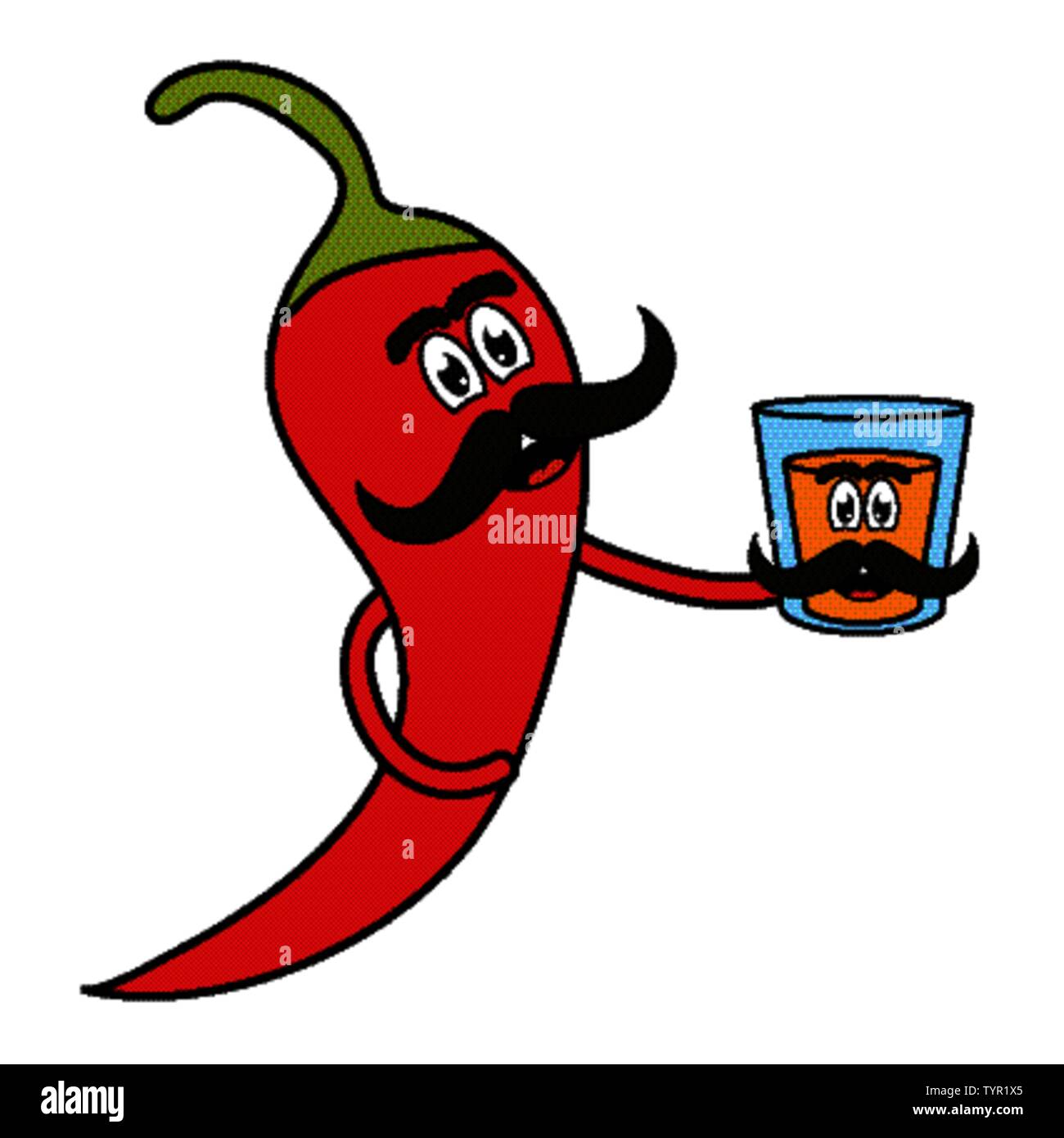 chilli pepper with tequila cup comic character vector illustration ...