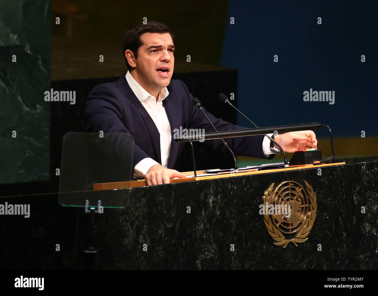 Greece Prime Minister Alexis Tsipras addresses the 70th session of the ...