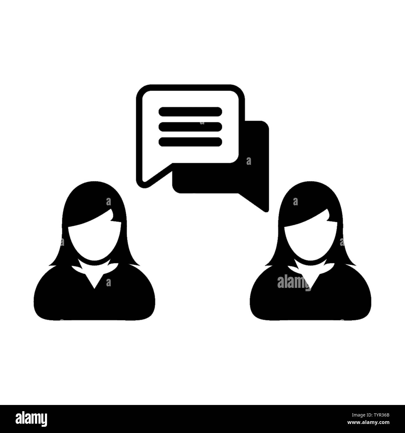 Chat icon vector female person profile avatar with speech bubble symbol ...