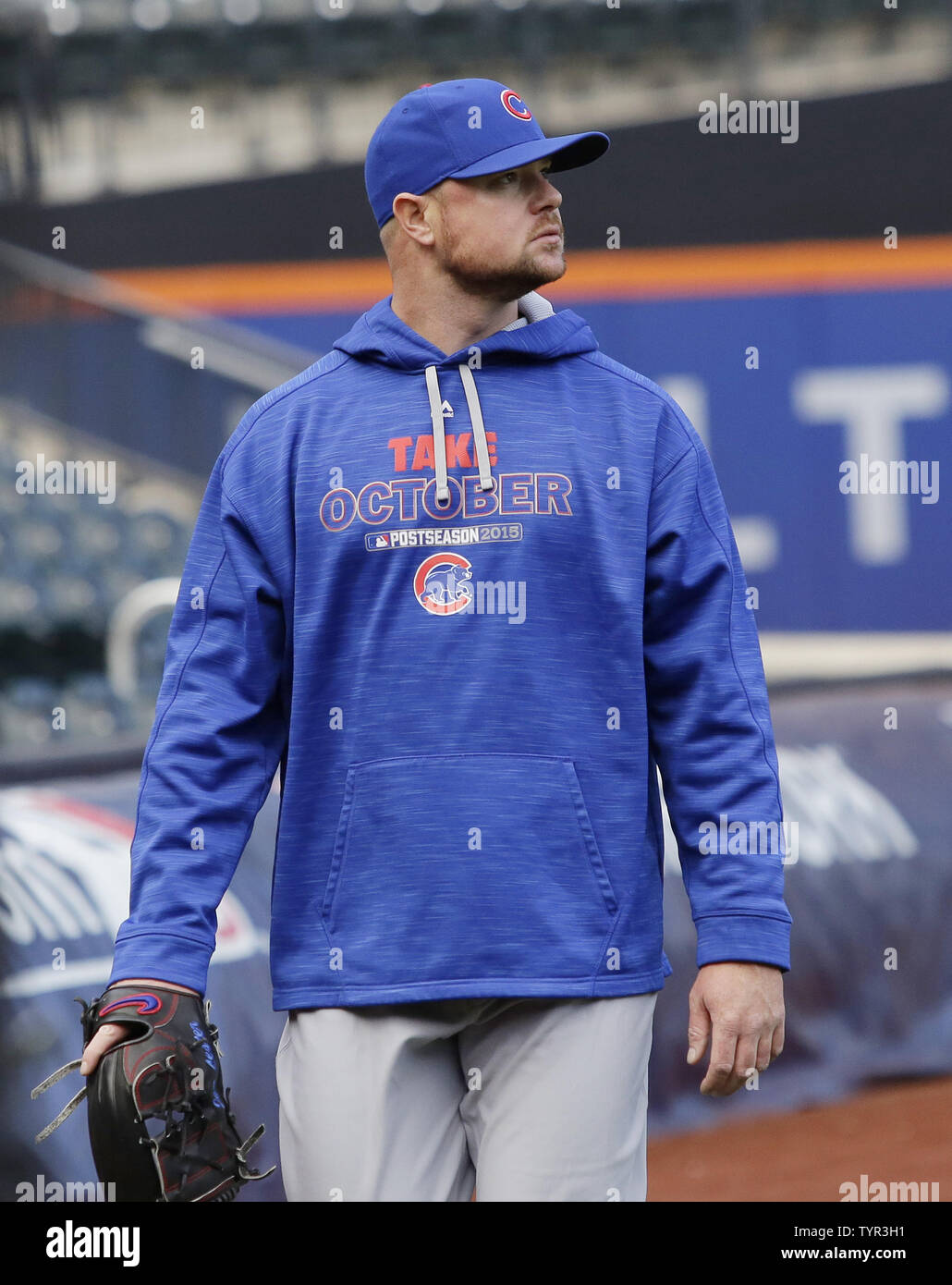 Chicago Cubs game one starting pitcher Jon Lester walks on the field ...