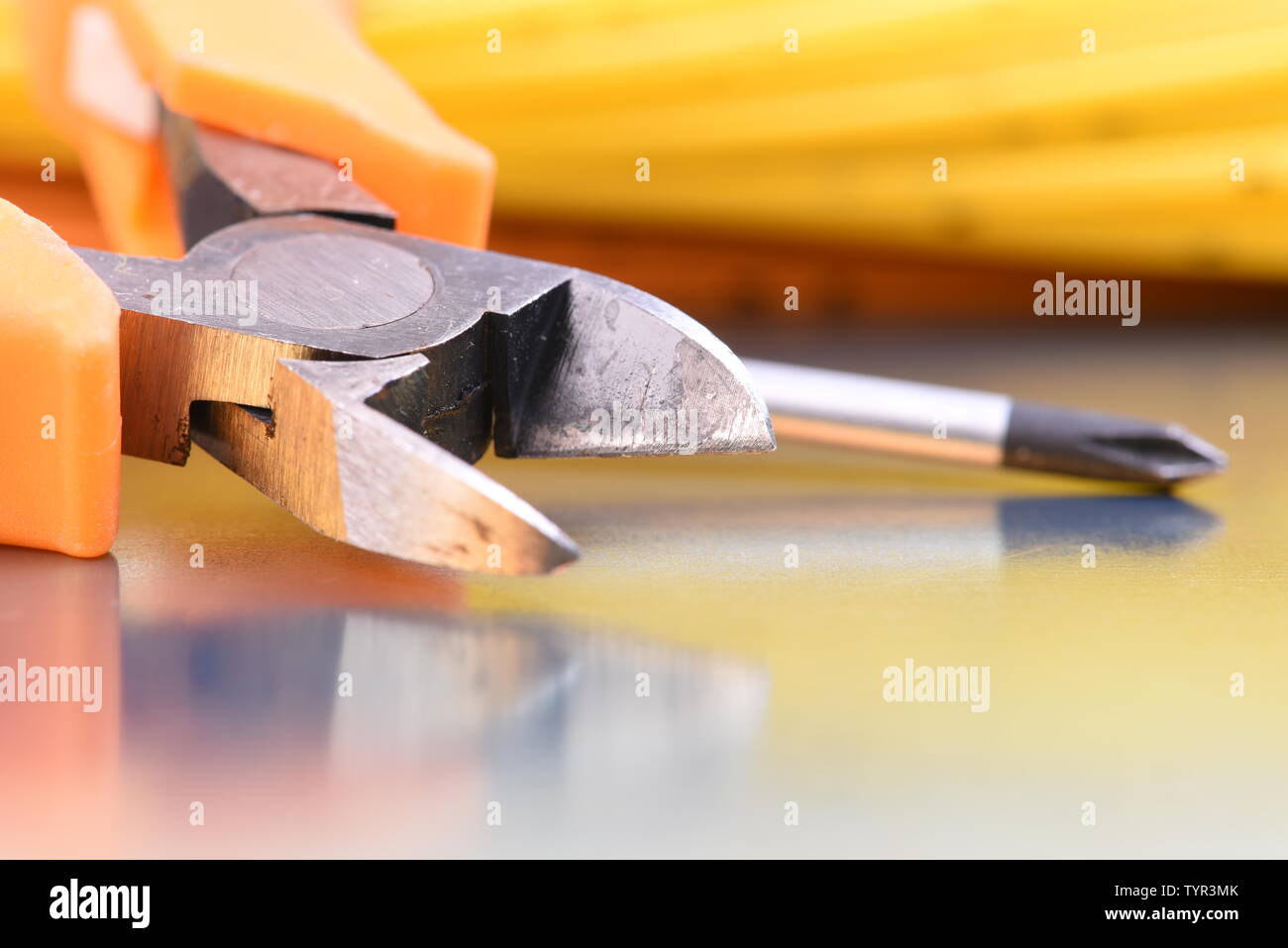 Closeup tools and cables used in electrical home installation Stock ...