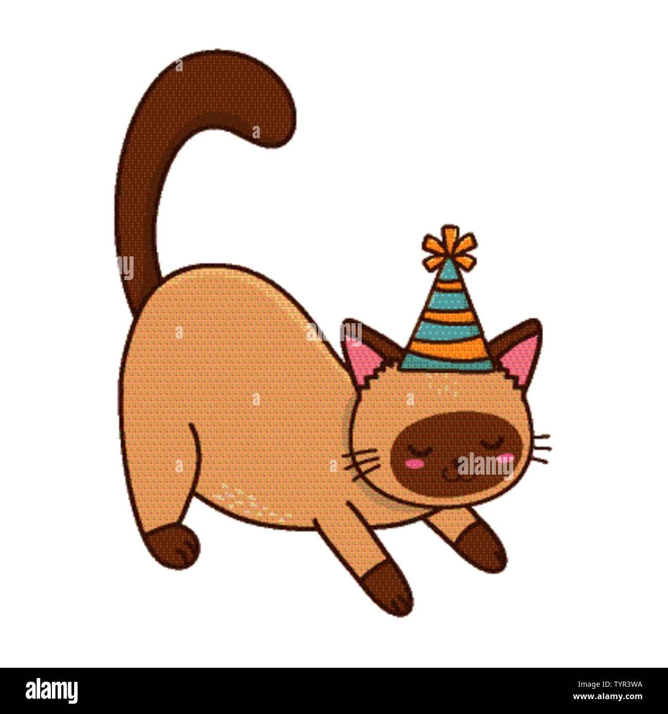 cute pet little animal kitty cat birthday party concept cartoon vector ...