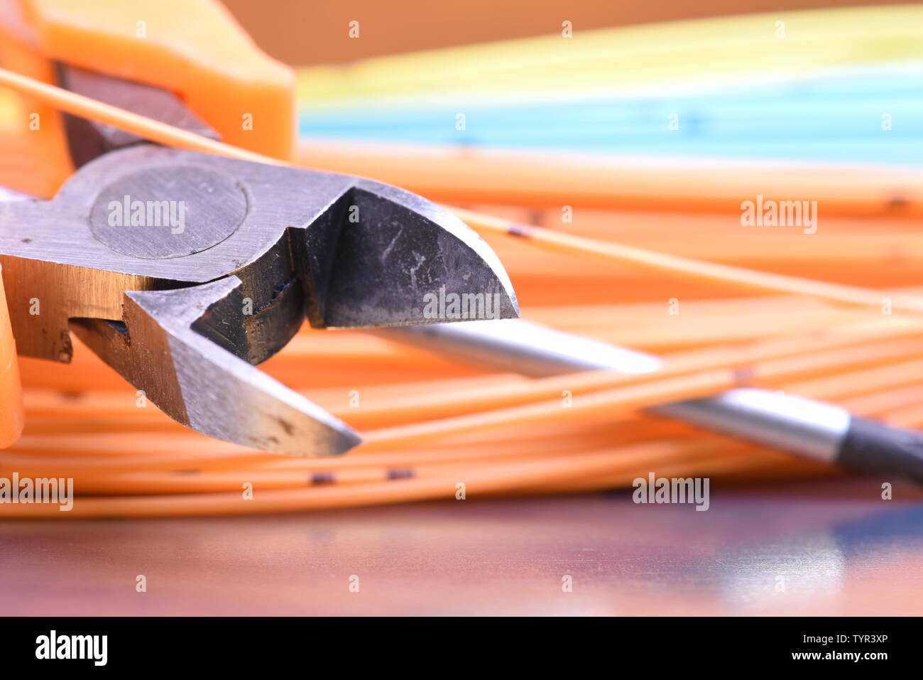 Closeup tools and cables used in electrical home installation Stock ...