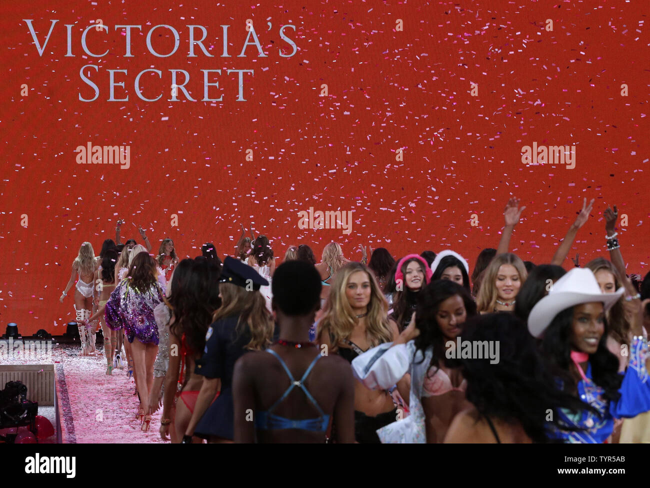 Models walk on the runway at the conclusion of the Victoria's Secret ...