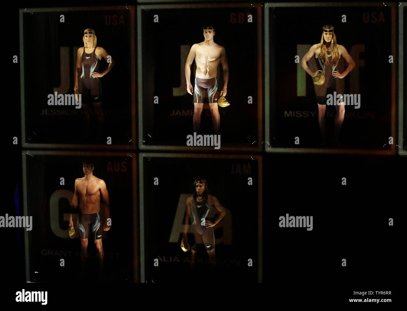 Olympic athletes model the new Speedo racing suit at the New York ...