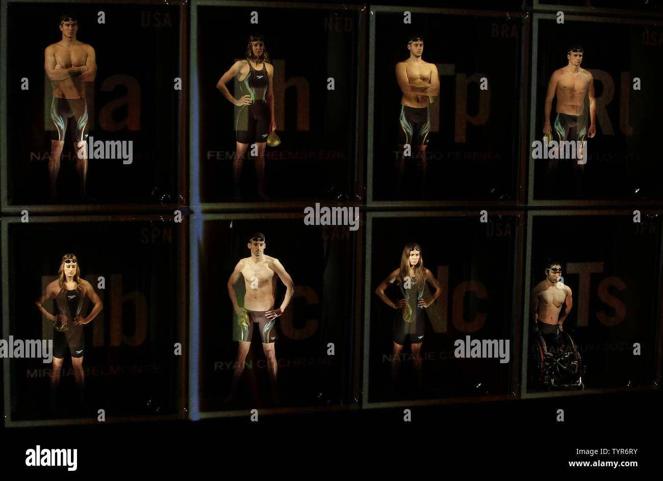 Olympic athletes model the new Speedo racing suit at the New York ...