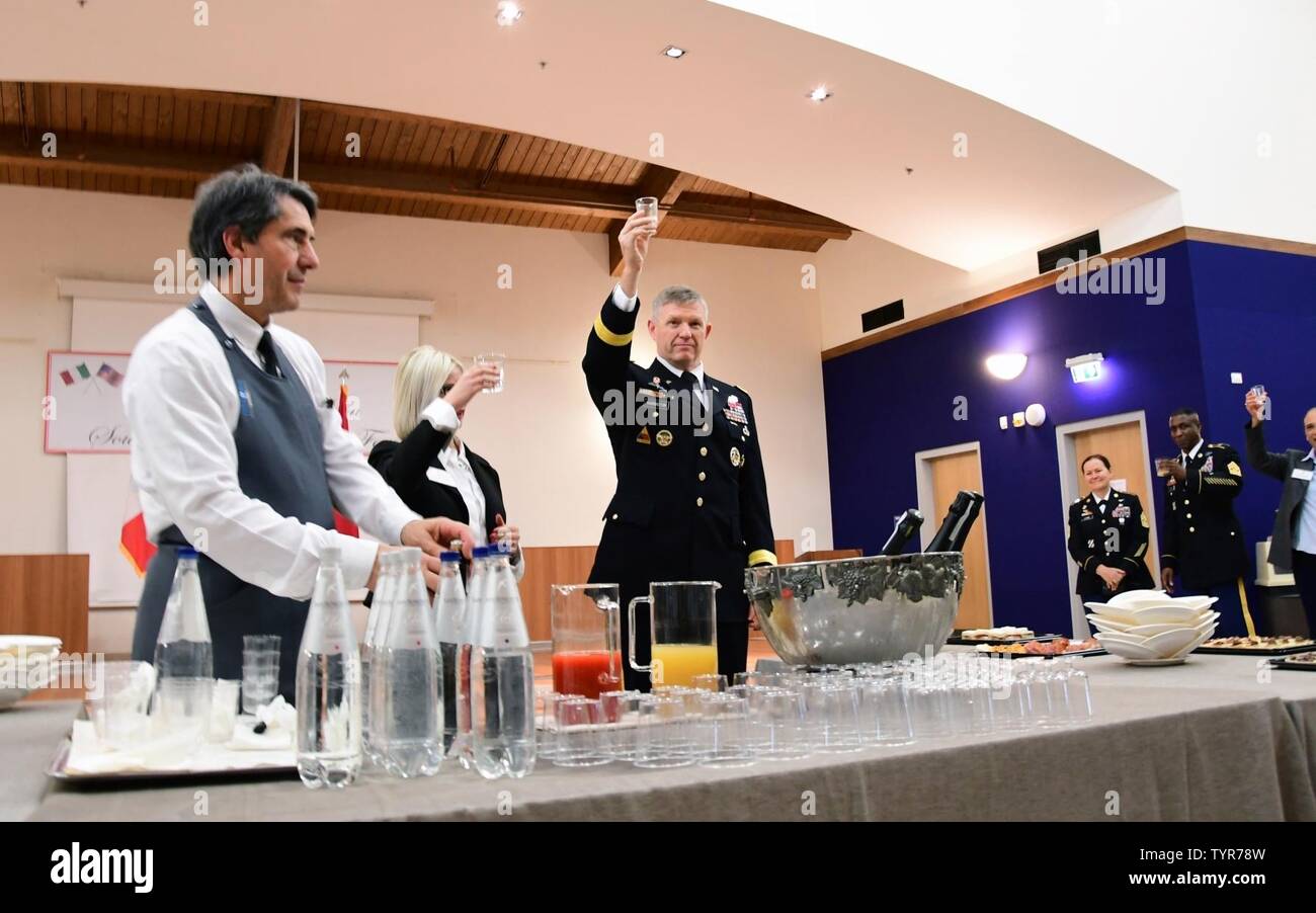 Maj. Gen. Joseph Harrington, U.S. Army Africa commander, gives a toast ...
