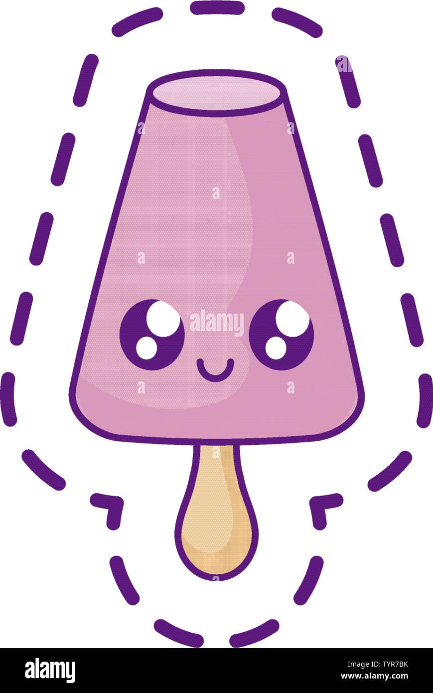 patch of delicious ice cream in stick kawaii vector illustration design ...