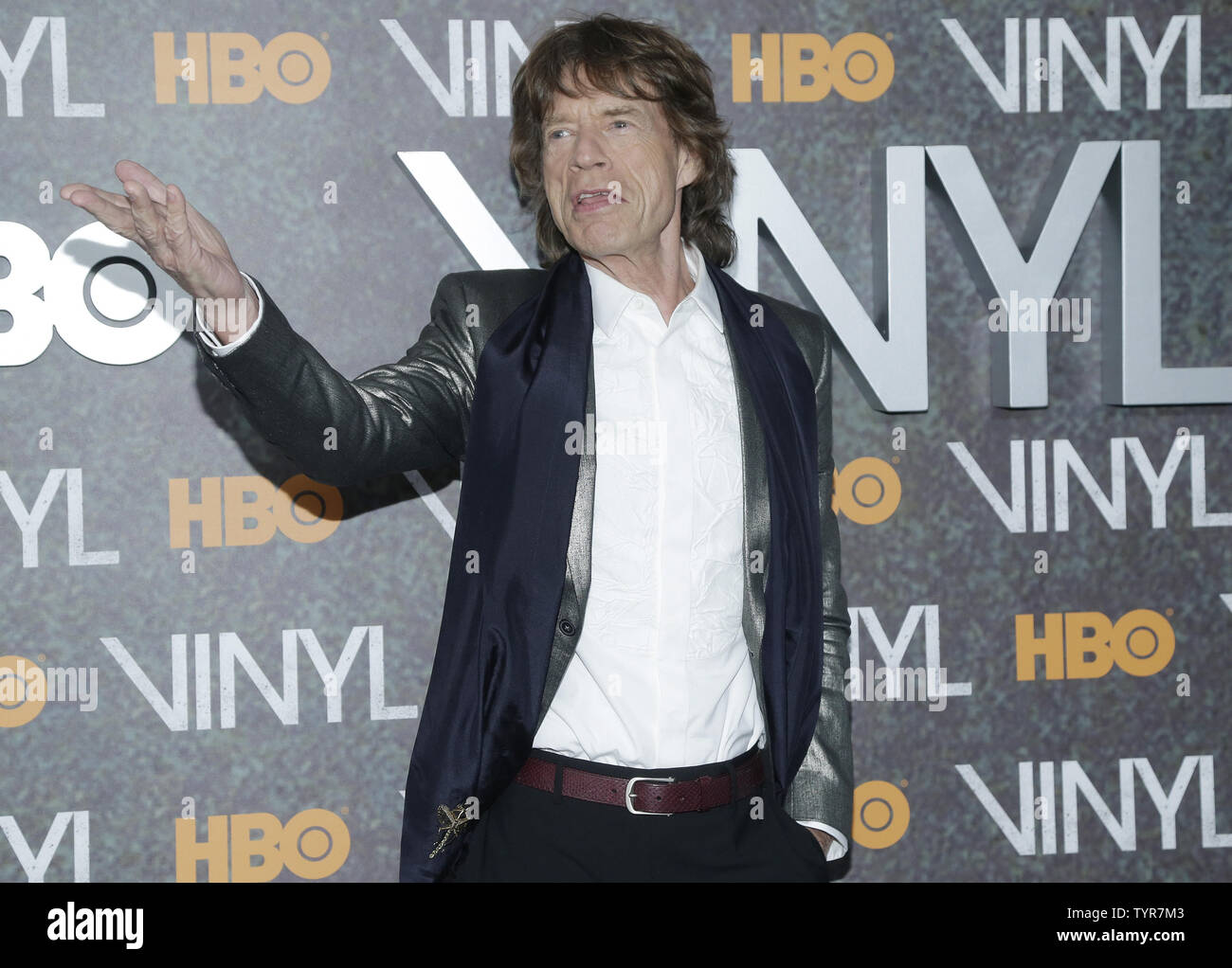 Mick Jagger arrives on the red carpet at the New York premiere of ...
