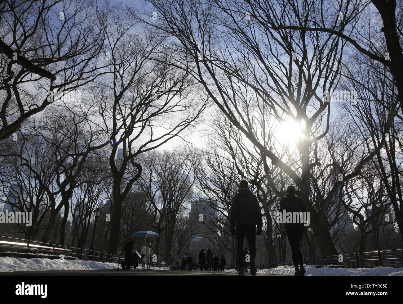 People walk in Central Park in New York City on January 30, 2016. Photo ...