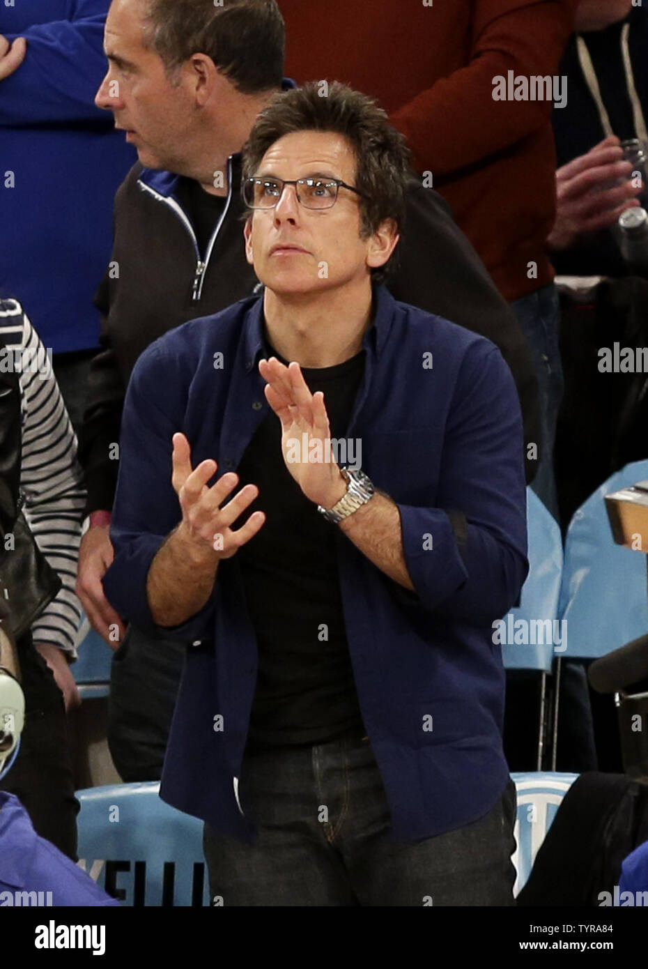 Ben Stiller watches the New York Knicks play the Indiana Pacers at ...