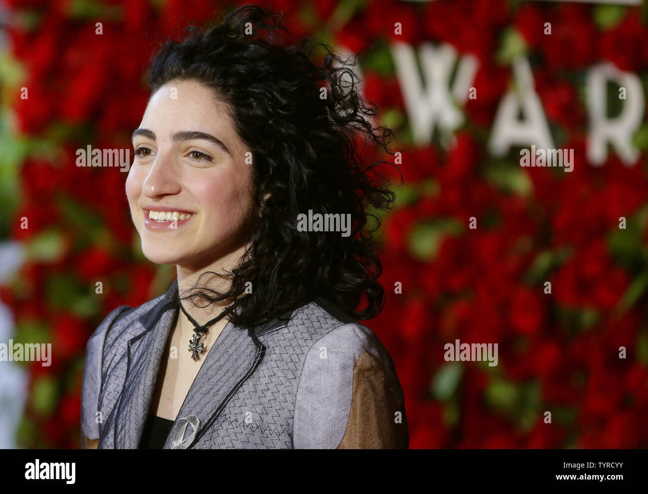 Emily Estefan arrives on the red carpet at the 70th Annual Tony Awards ...