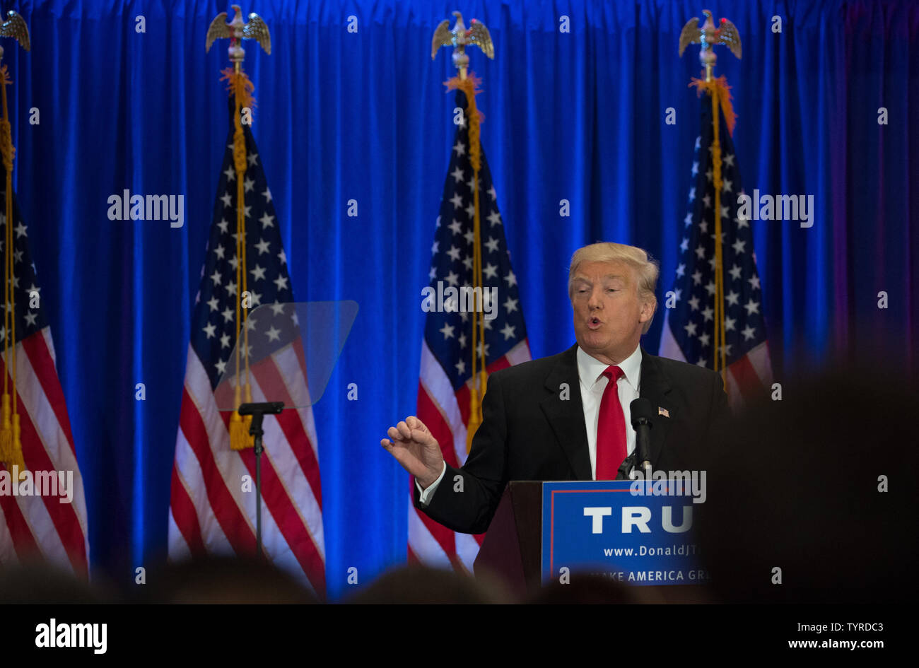 Republican candidate for President Donald Trump speaks at Trump Soho ...