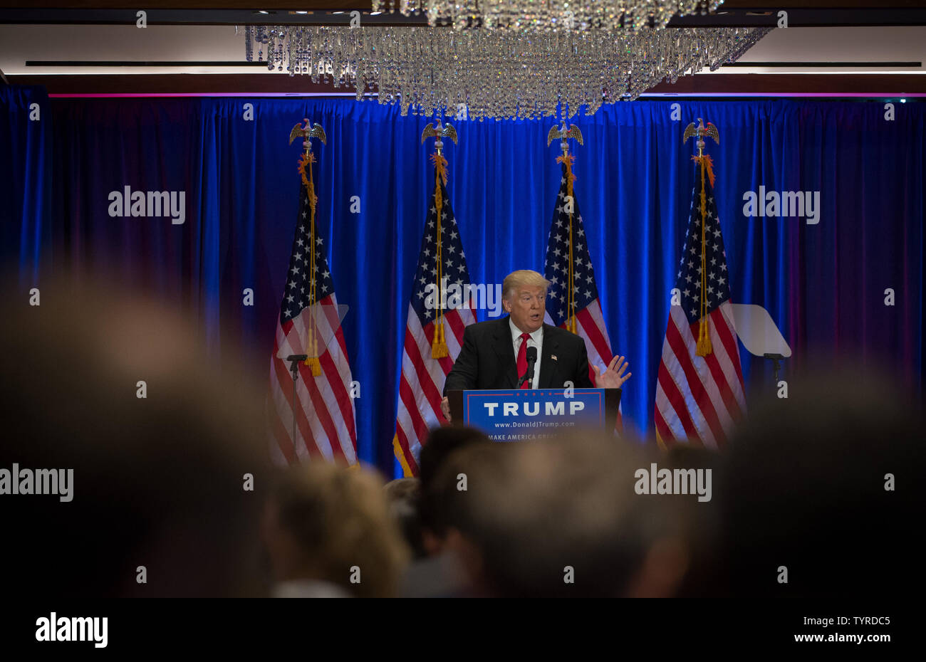 Republican candidate for President Donald Trump speaks at Trump Soho ...