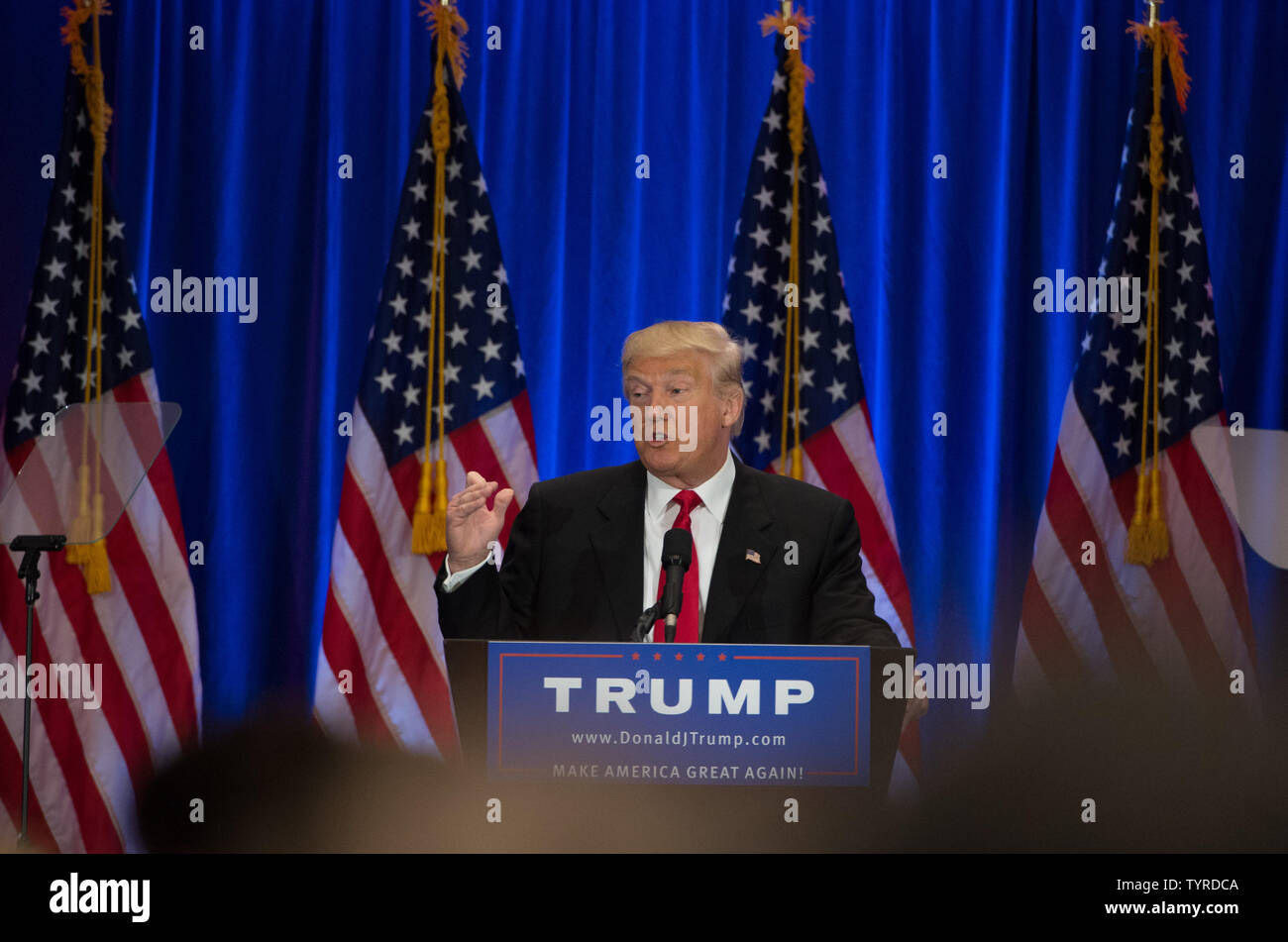 Republican candidate for President Donald Trump speaks at Trump Soho ...