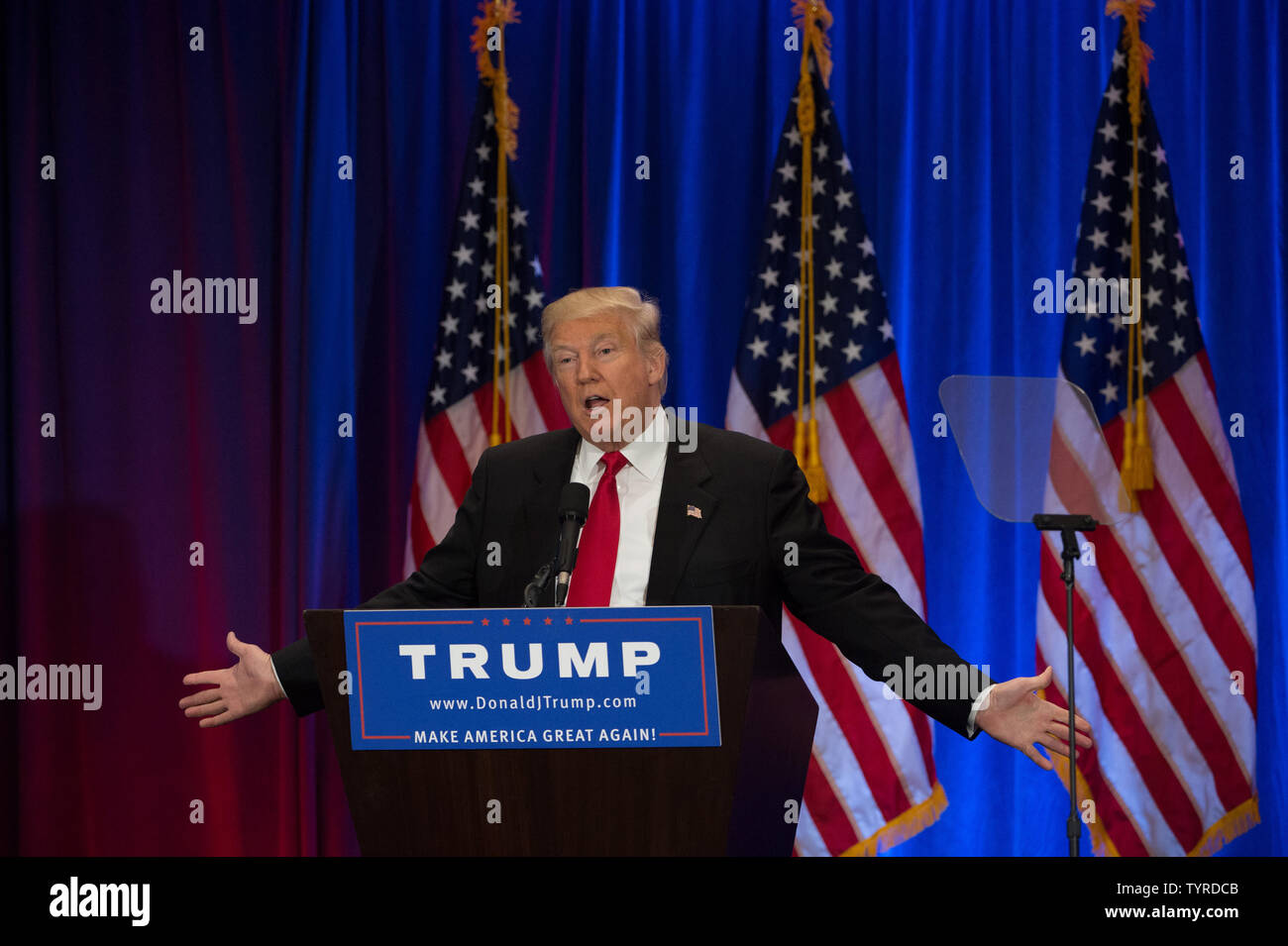 Republican candidate for President Donald Trump speaks at Trump Soho ...