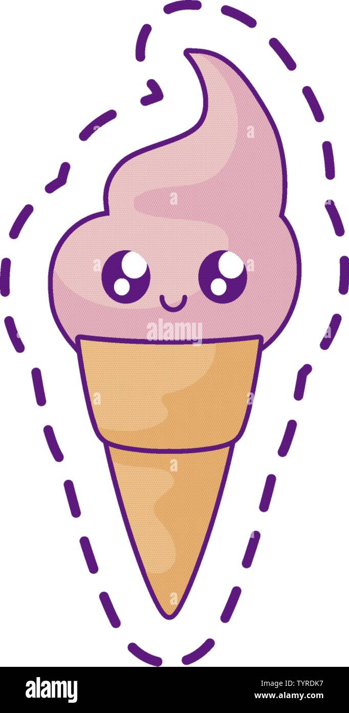 patch of delicious ice cream in cone kawaii vector illustration design ...