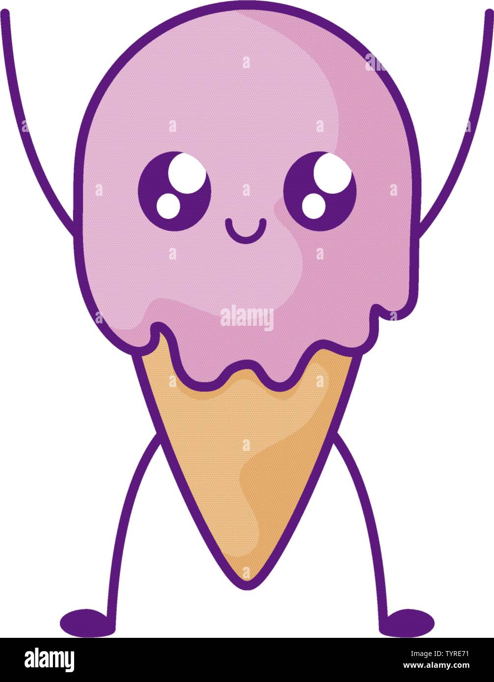 delicious ice cream in cone kawaii vector illustration design Stock ...