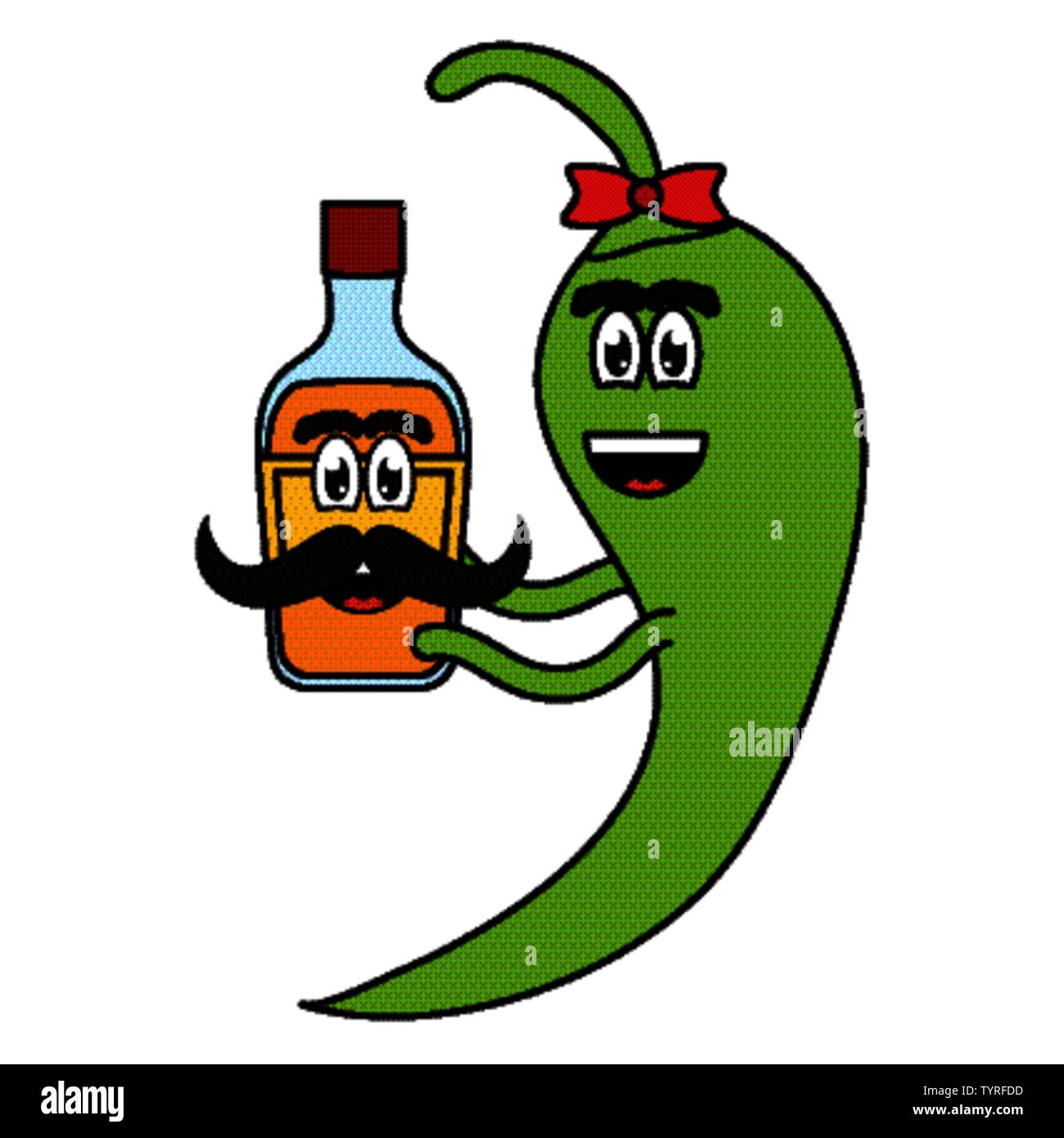chilli pepper with tequila bottle comic character vector illustration ...