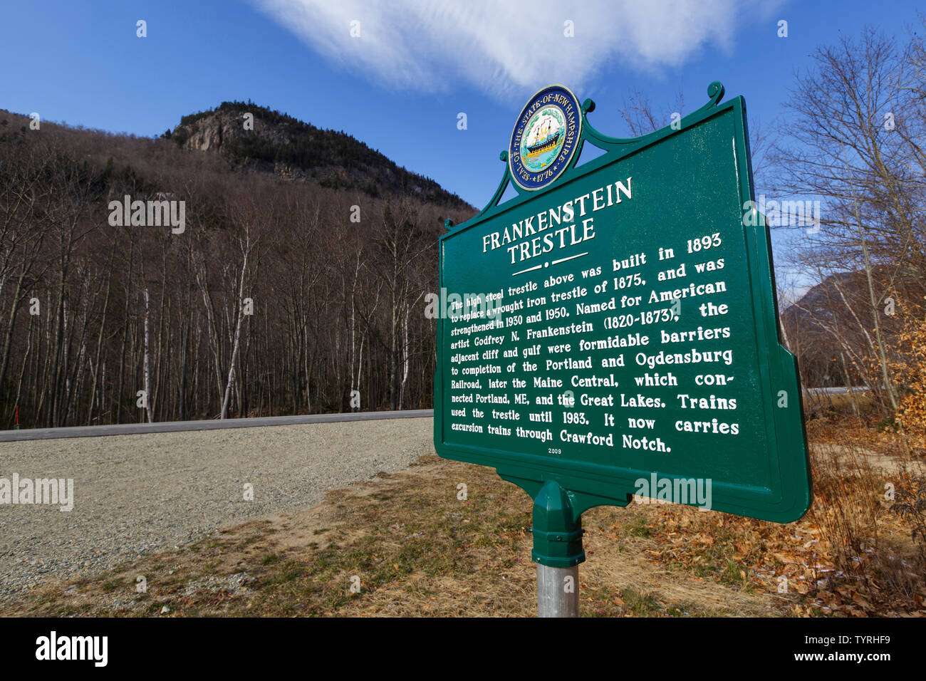 Frankenstein Trestle sign along Route 302 in Crawford Notch State Park ...