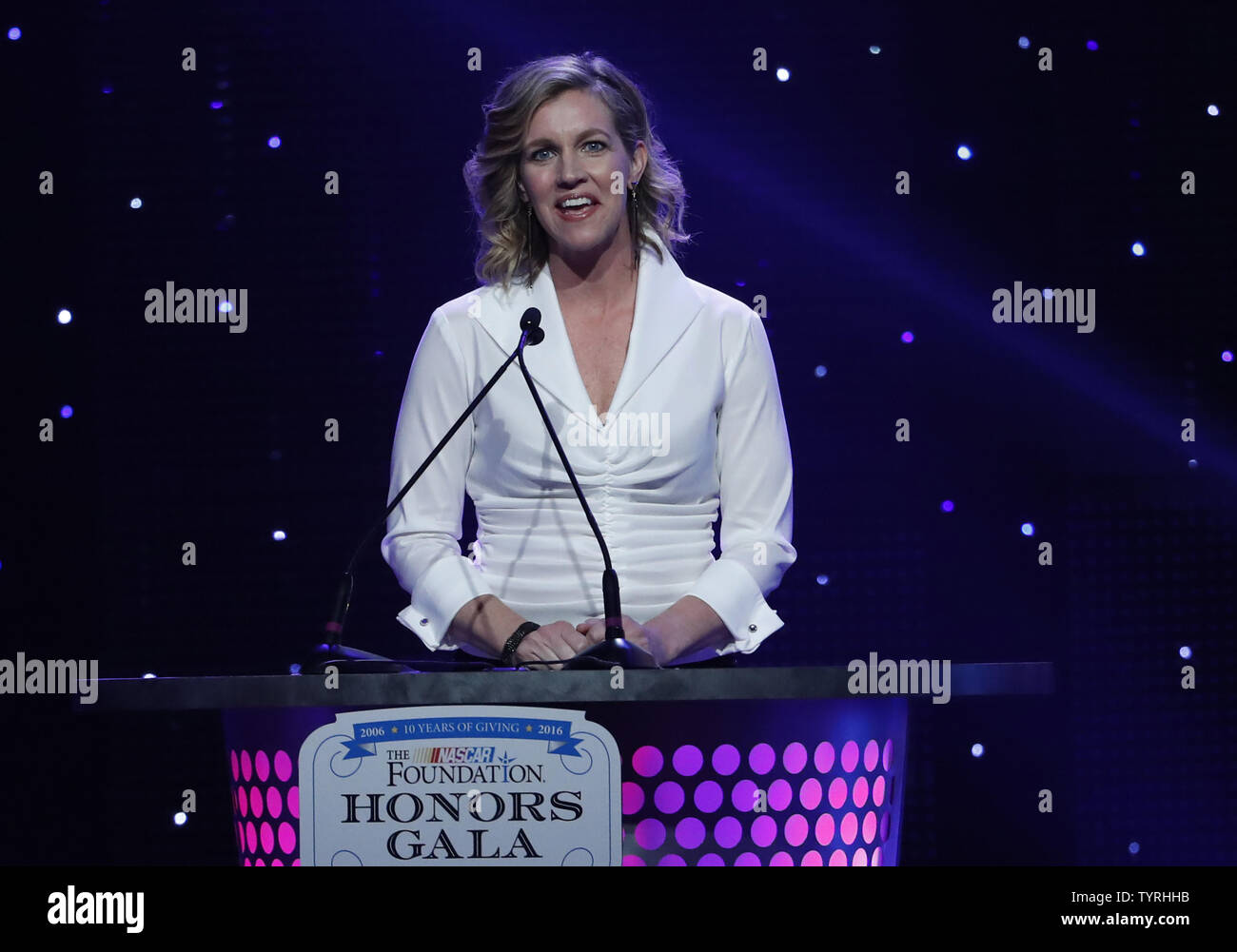 Krista Voda speaks on stage at the First Annual NASCAR Foundation ...