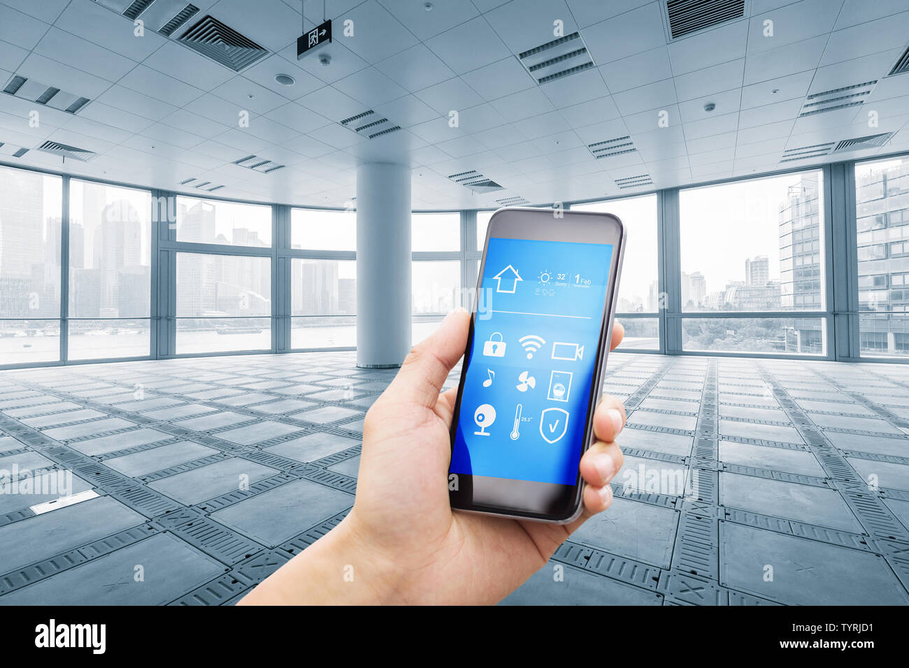 smart phone with smart home with modern office Stock Photo - Alamy