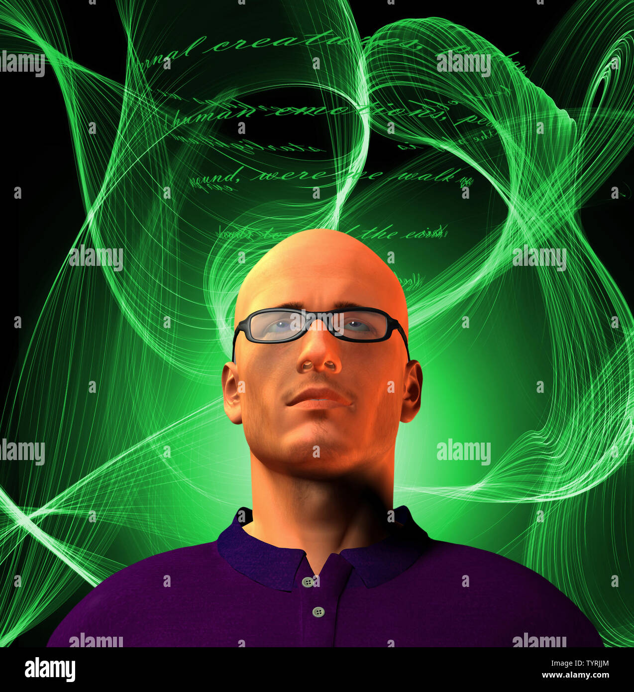 Man and text abstract. Neon lights fluids. Modern art Stock Photo - Alamy