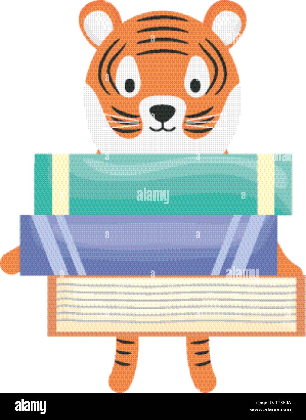 cute tiger with books childish character vector illustration design ...