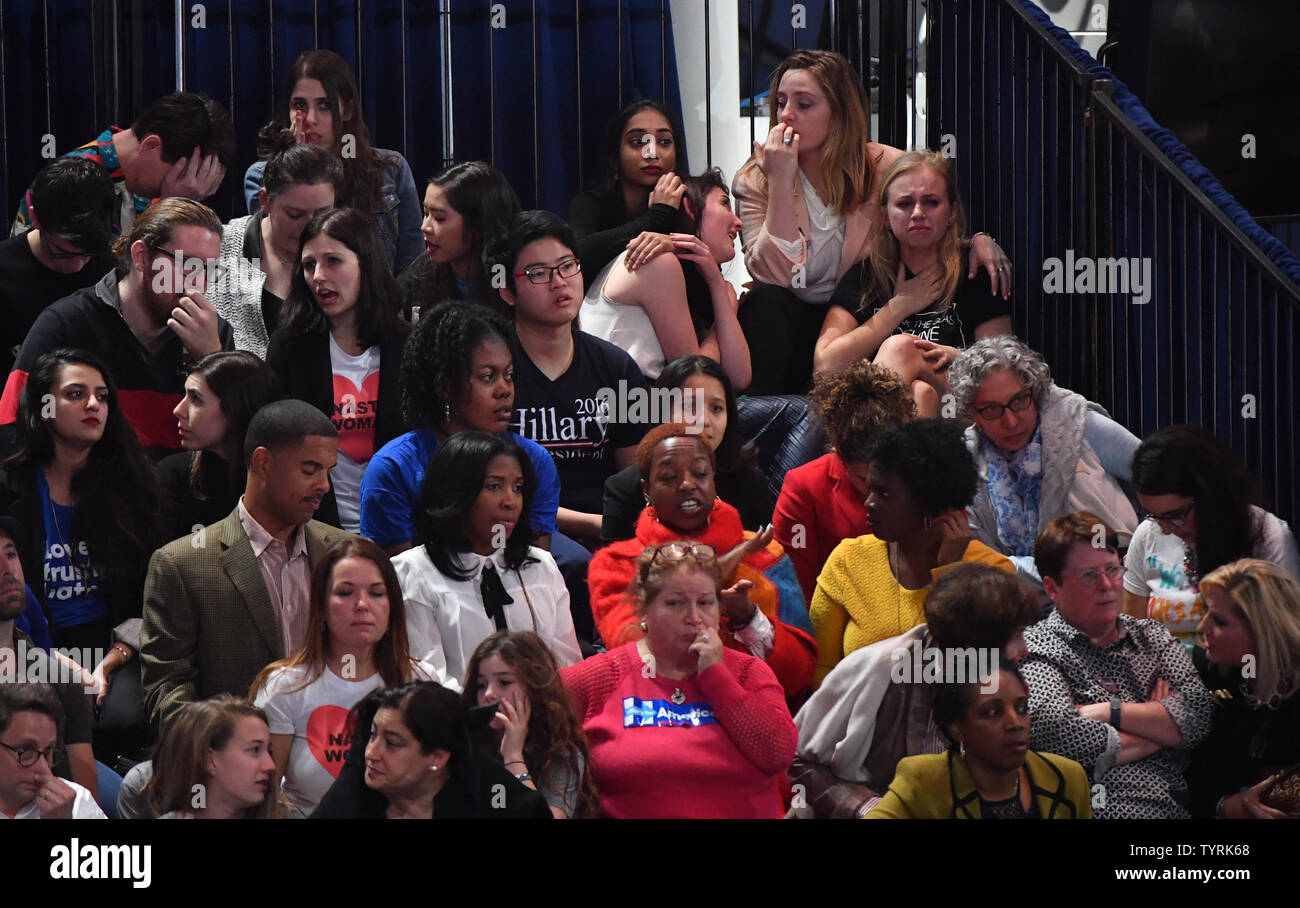 Hillary supporters cry during the vote count at Democratic presidential ...