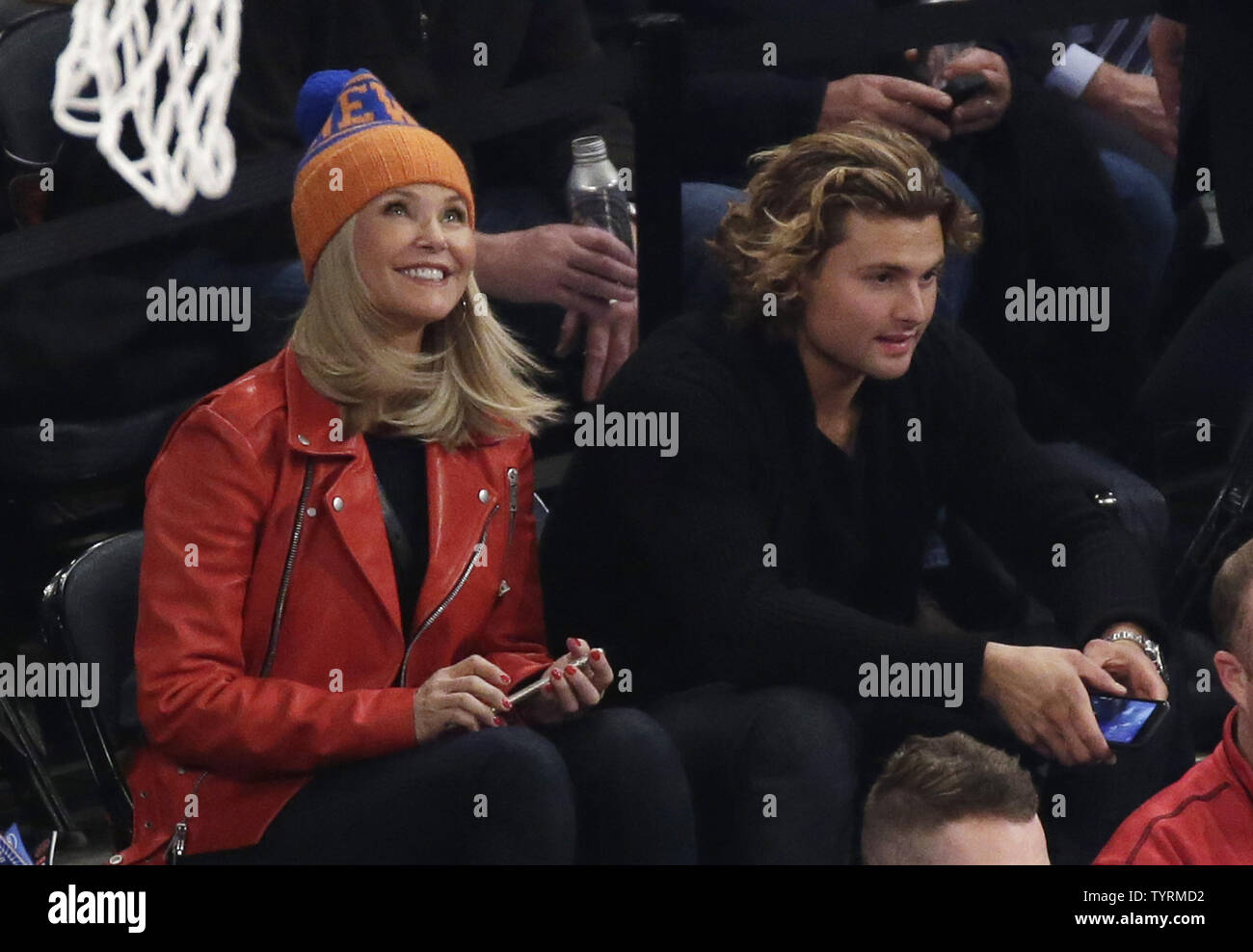 Christie Brinkley and Jack Paris Brinkley Cook watch the Indiana Pacers ...