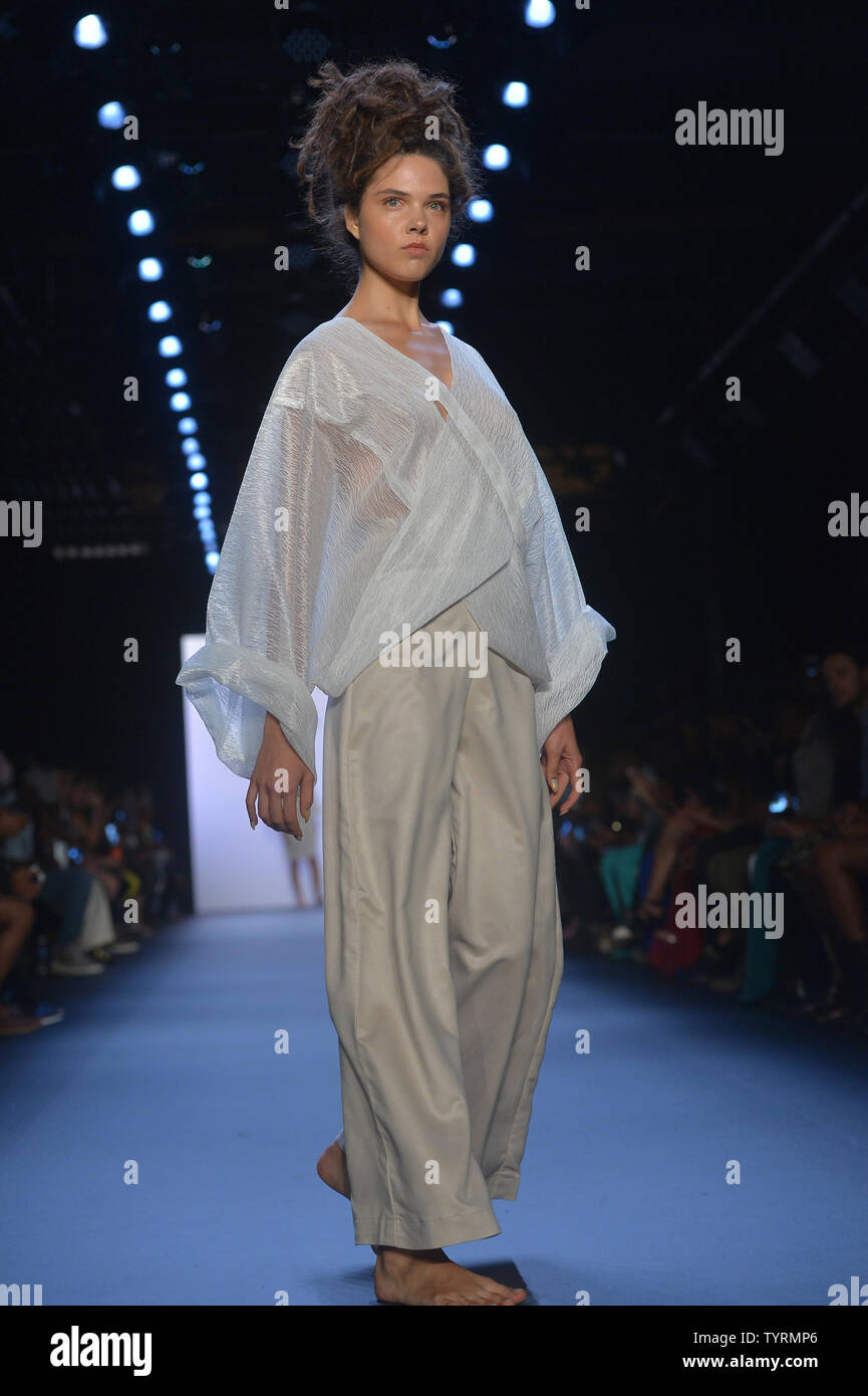 A model walks on the runway at the Runa Ray show during New York ...