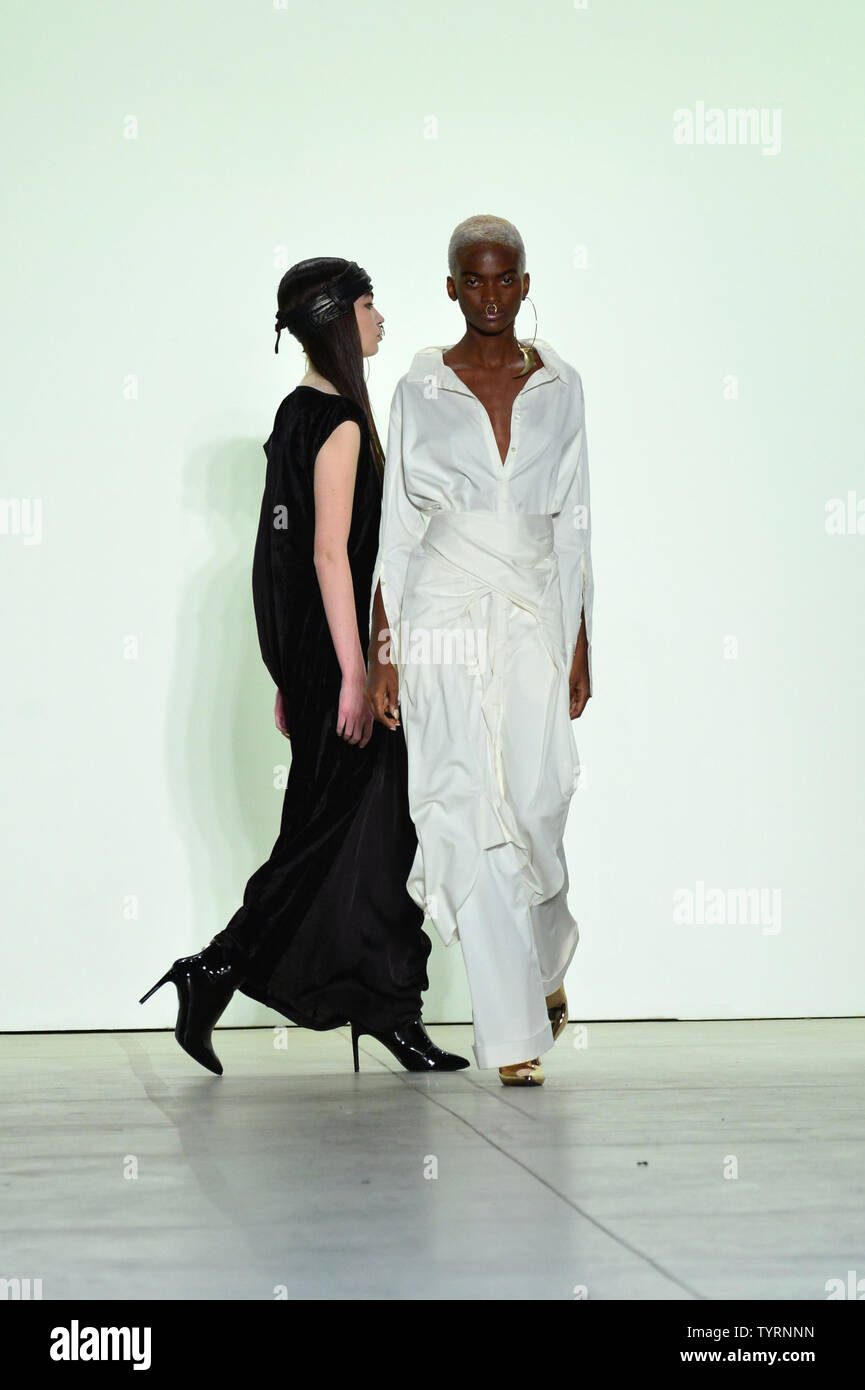 A model walks the runway at the Nicholas K fashion show at New York ...