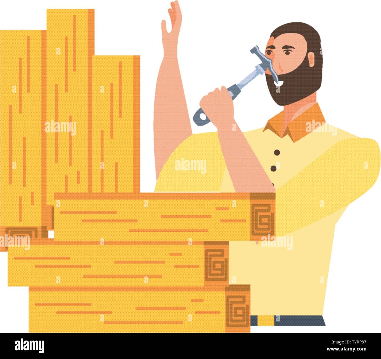 Avatar man and wood design, under construction work repair progress ...