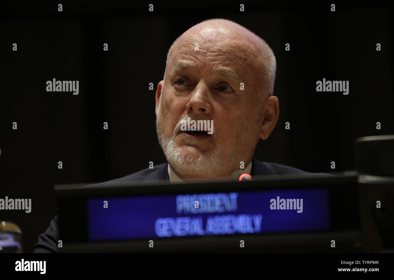 President of General Assembly Peter Thomson speaks at an event in ...