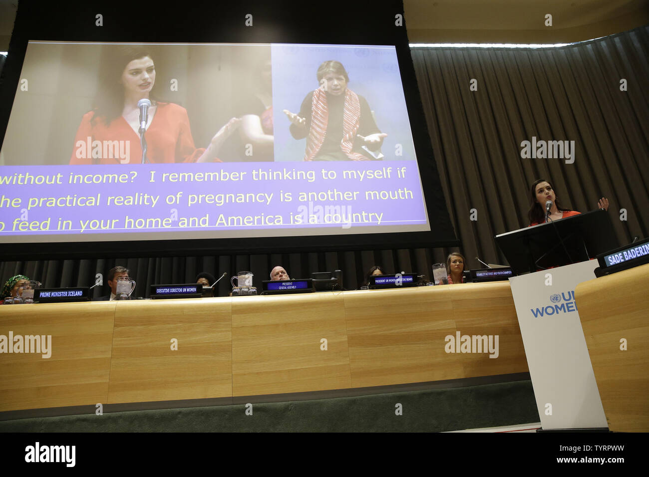 Actress And Un Women Global Goodwill Ambassador Anne Hathaway Speaks At