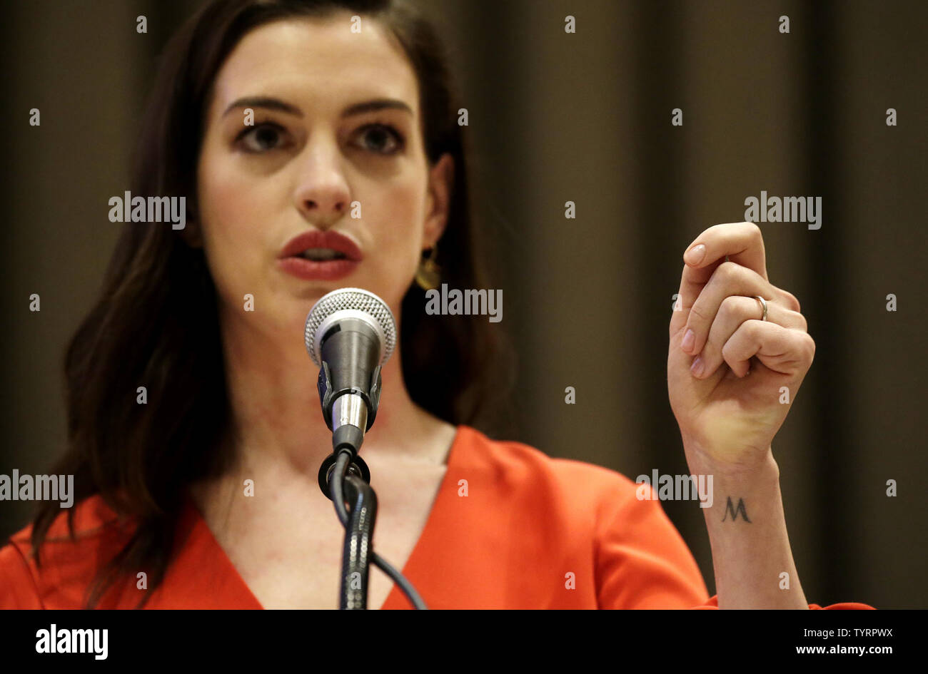 Actress And Un Women Global Goodwill Ambassador Anne Hathaway Speaks At