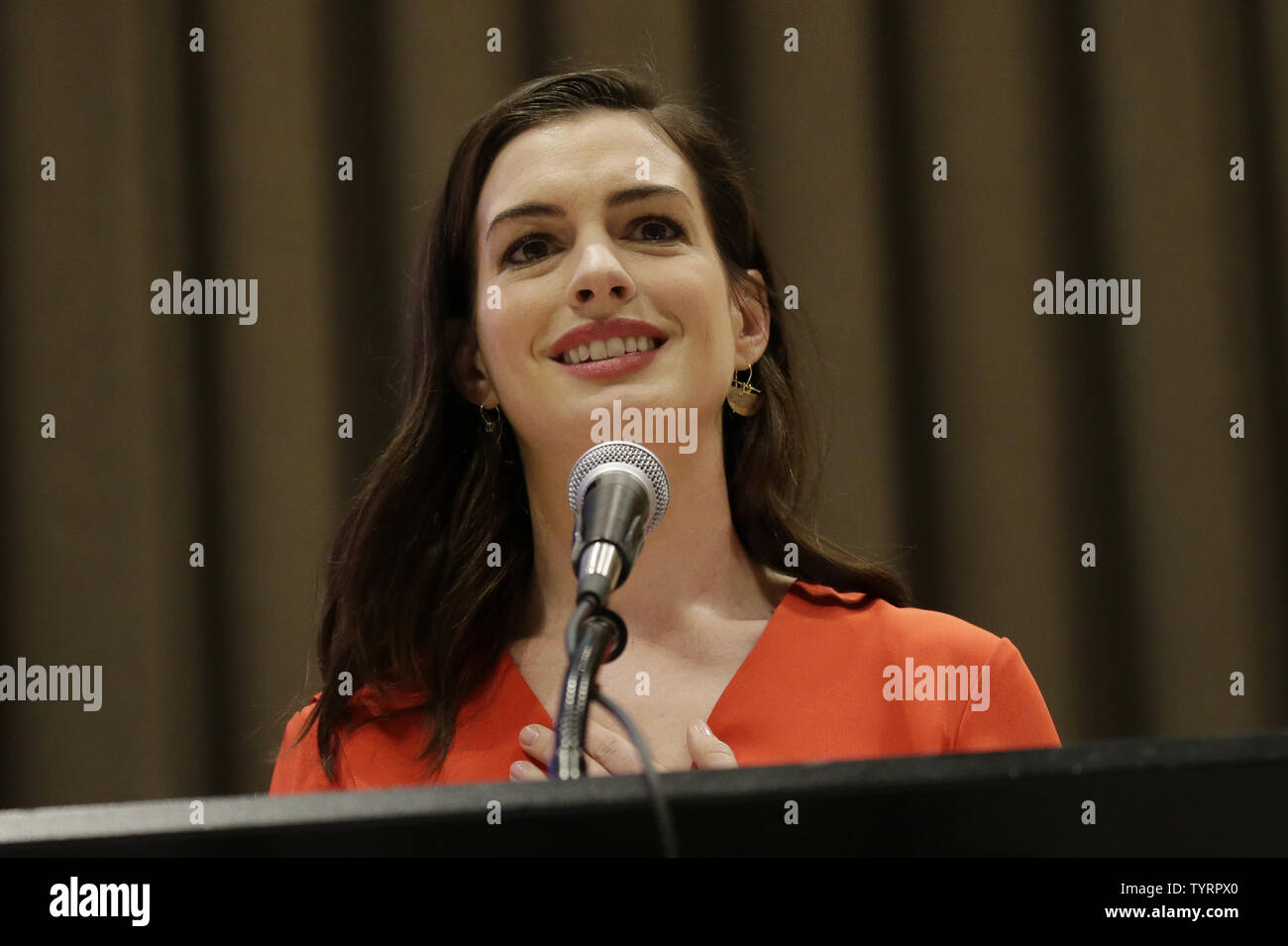 Actress And Un Women Global Goodwill Ambassador Anne Hathaway Speaks At