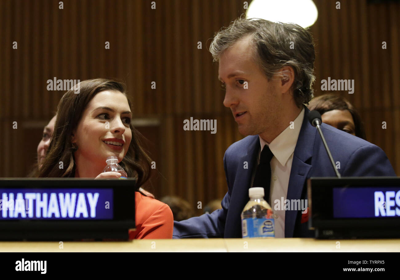 Actress And Un Women Global Goodwill Ambassador Anne Hathaway Sits With