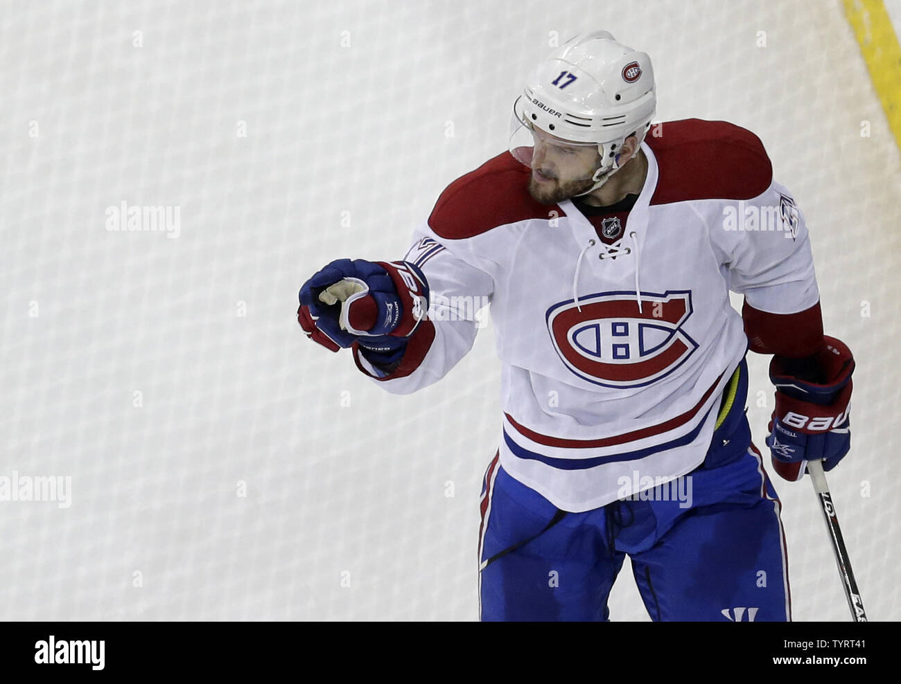 Montreal Canadiens Torrey Mitchell reacts after scoring a goal in the ...
