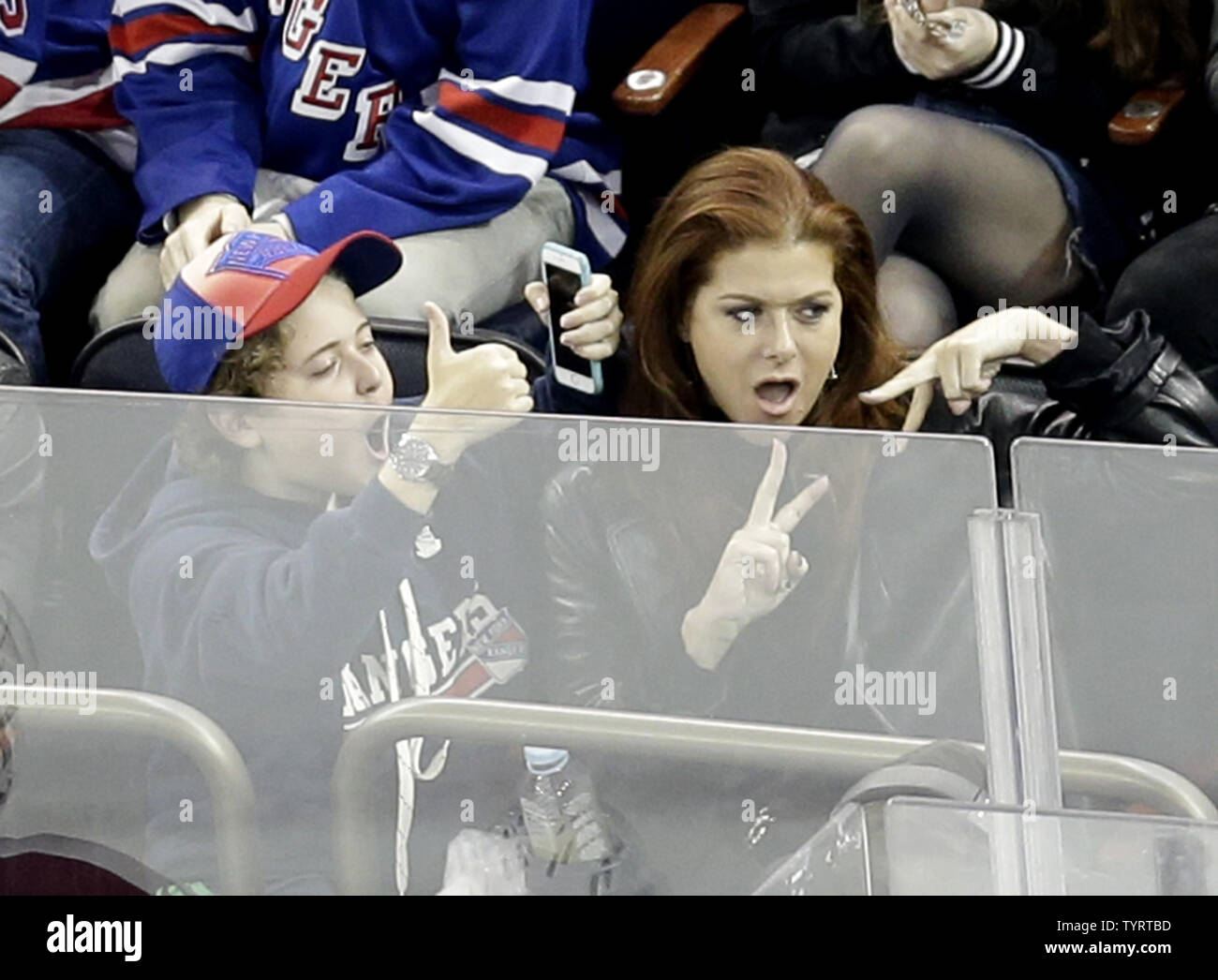 Debra Messing watches the New York Rangers play the Montreal Canadiens ...