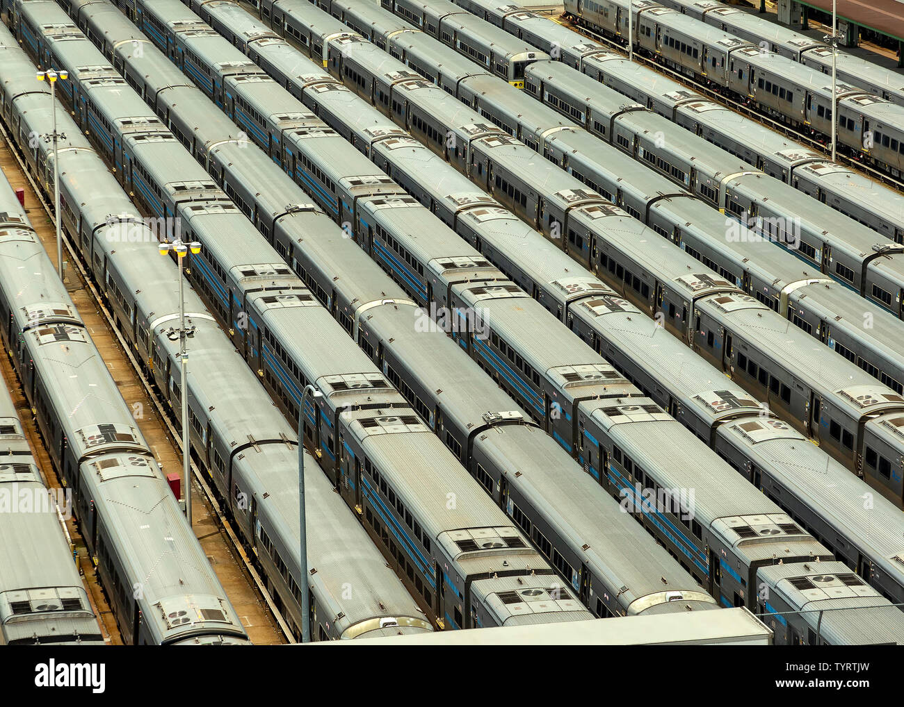 Rail cars in rail yard. Manhattan New York, NY, USA, America Stock ...